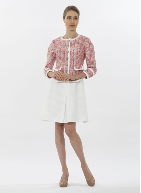 Pink and white tweed suit with white trims - House of Hend